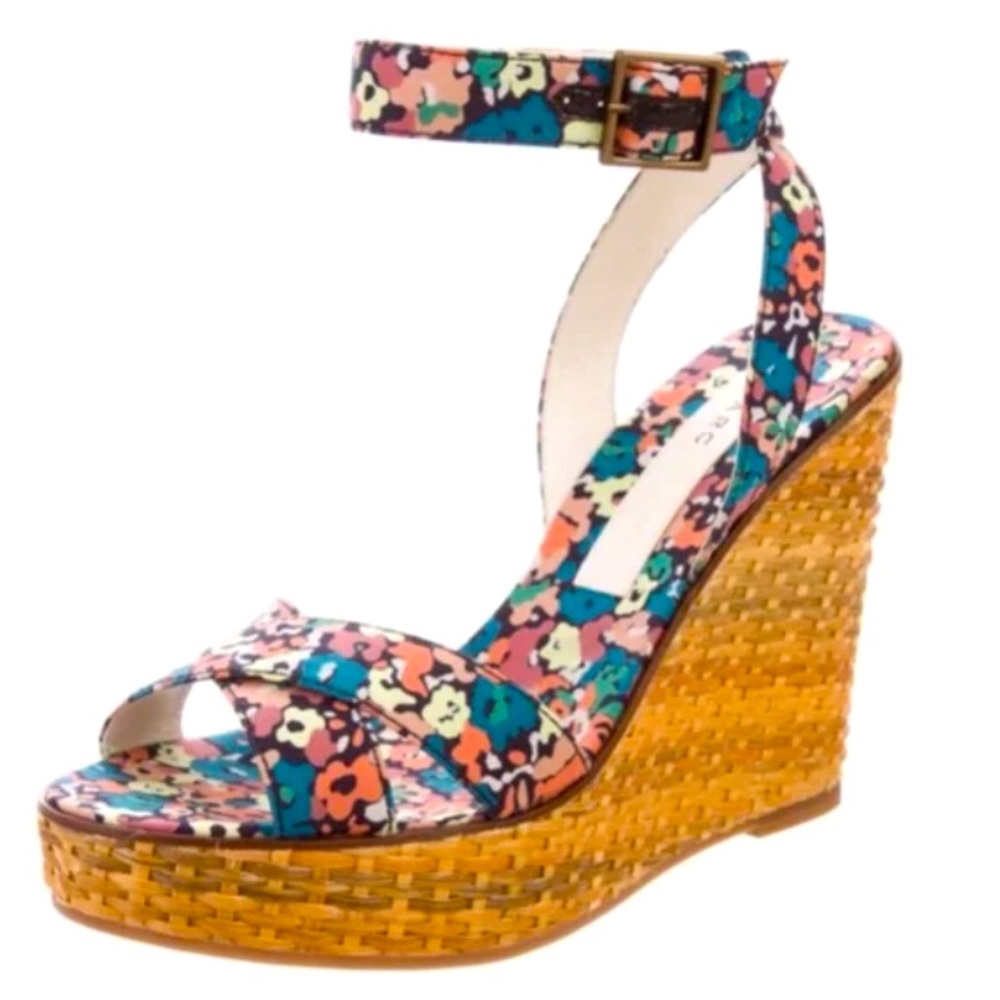 Marc Jacobs Floral Rattan Wedge Sandals - Gem